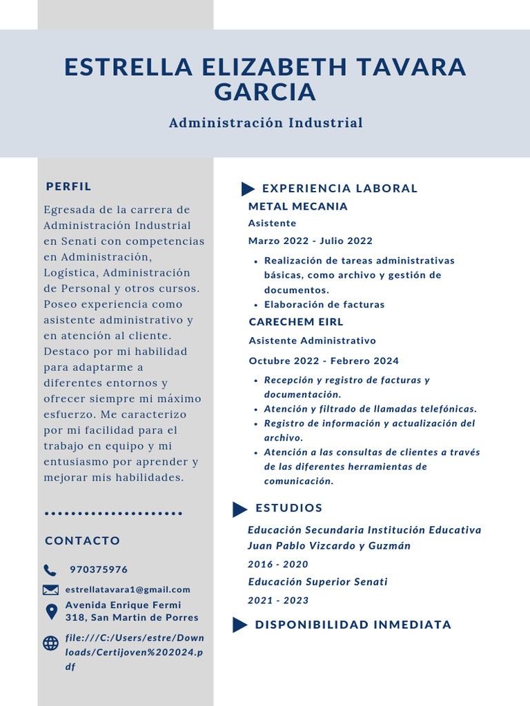 CV Sin Foto Trabajo Formal Joven Blanco Azul | PDF