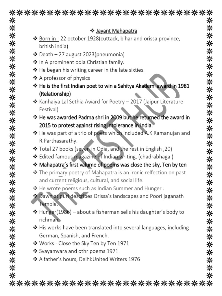 Jayanta Mahapatra | PDF | Poetry