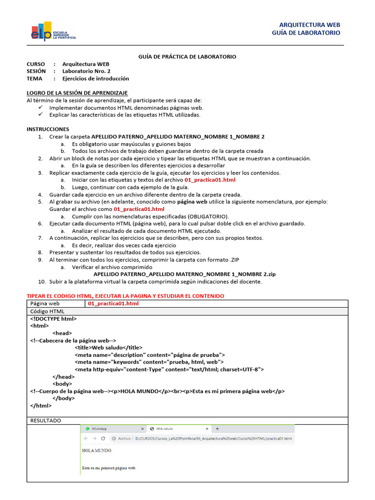 S02 - GUIA de LAB - Ejercicios Basicos HTML | PDF | HTML | Archivo de computadora