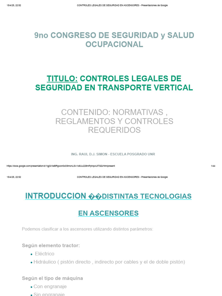 CONTROLES LEGALES DE SEGURIDAD EN ASCENSORES - Presentaciones de Google ...