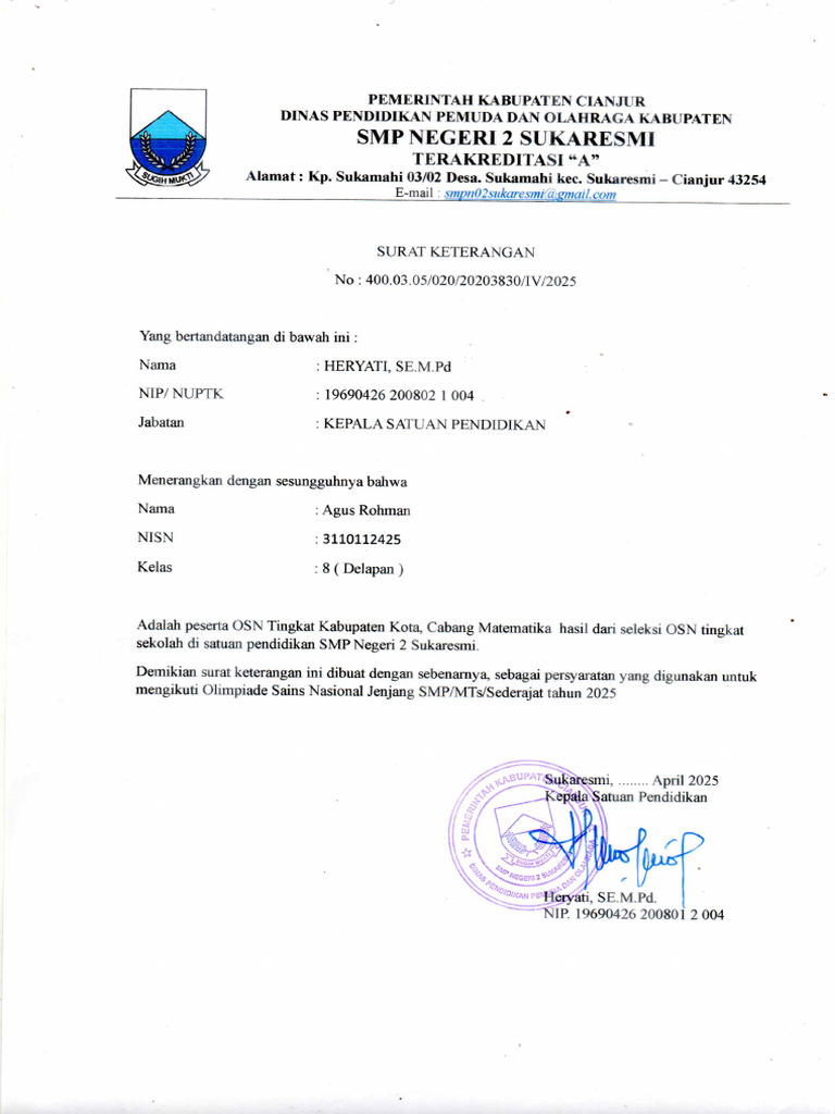 Surat Keterangan Agus Rohman | PDF