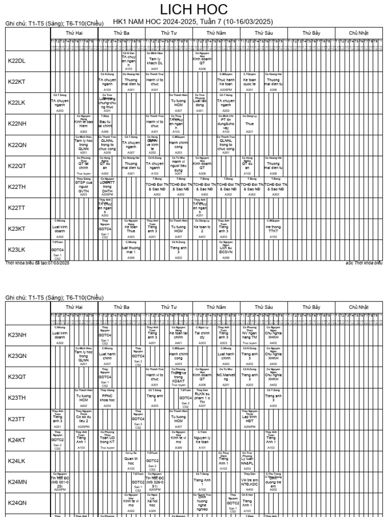 Sinh Vien-Hk2 NH 2024-2025-Tuan 07 | PDF