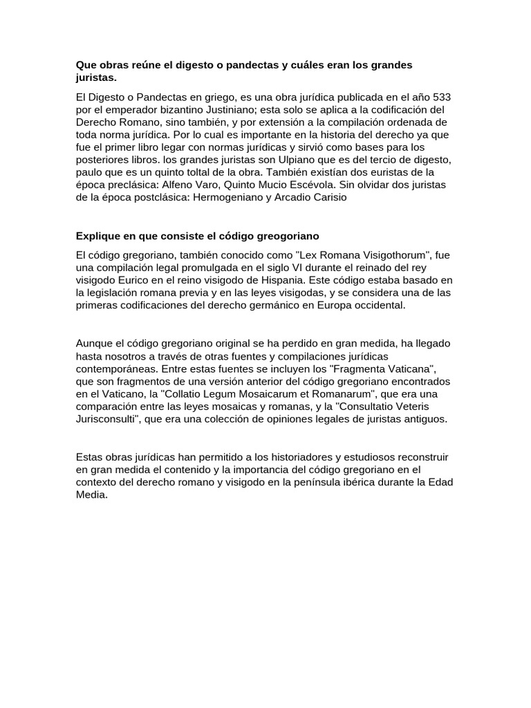 Juristas y Obras del Digesto Romano | PDF