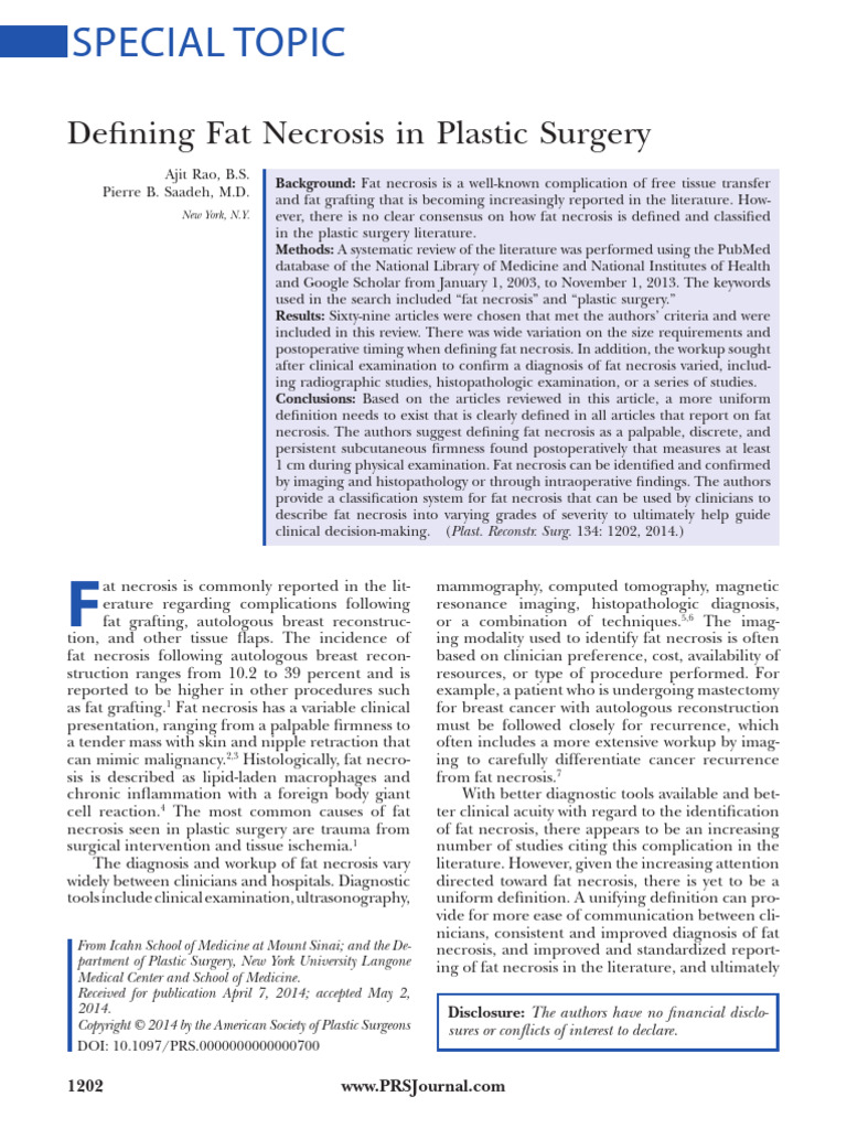 Fat Necrosis in Plastic Surgery | PDF | Medical Imaging | Medical ...