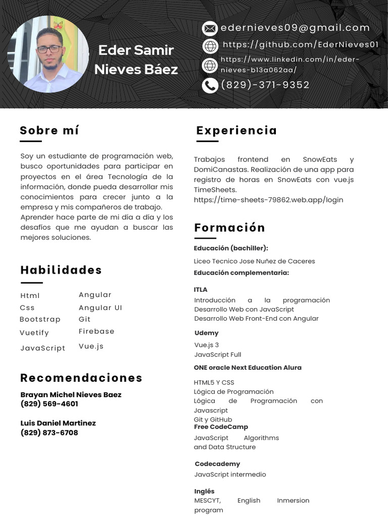 CV Eder S Nieves Baez | PDF | Desarrollo web | Script Java