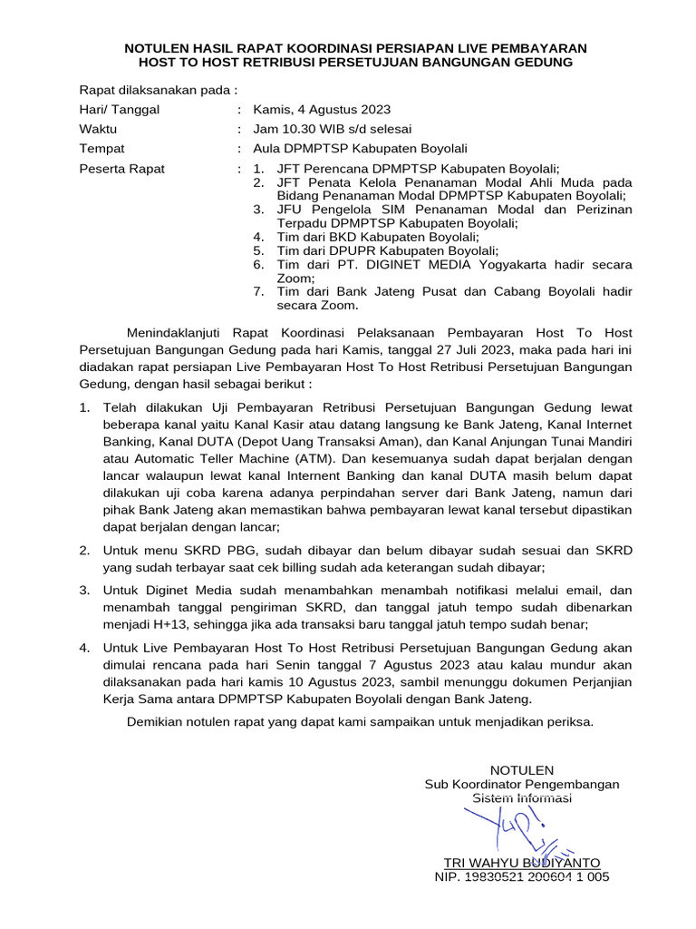 Notulen Hasil Rapat Live | PDF