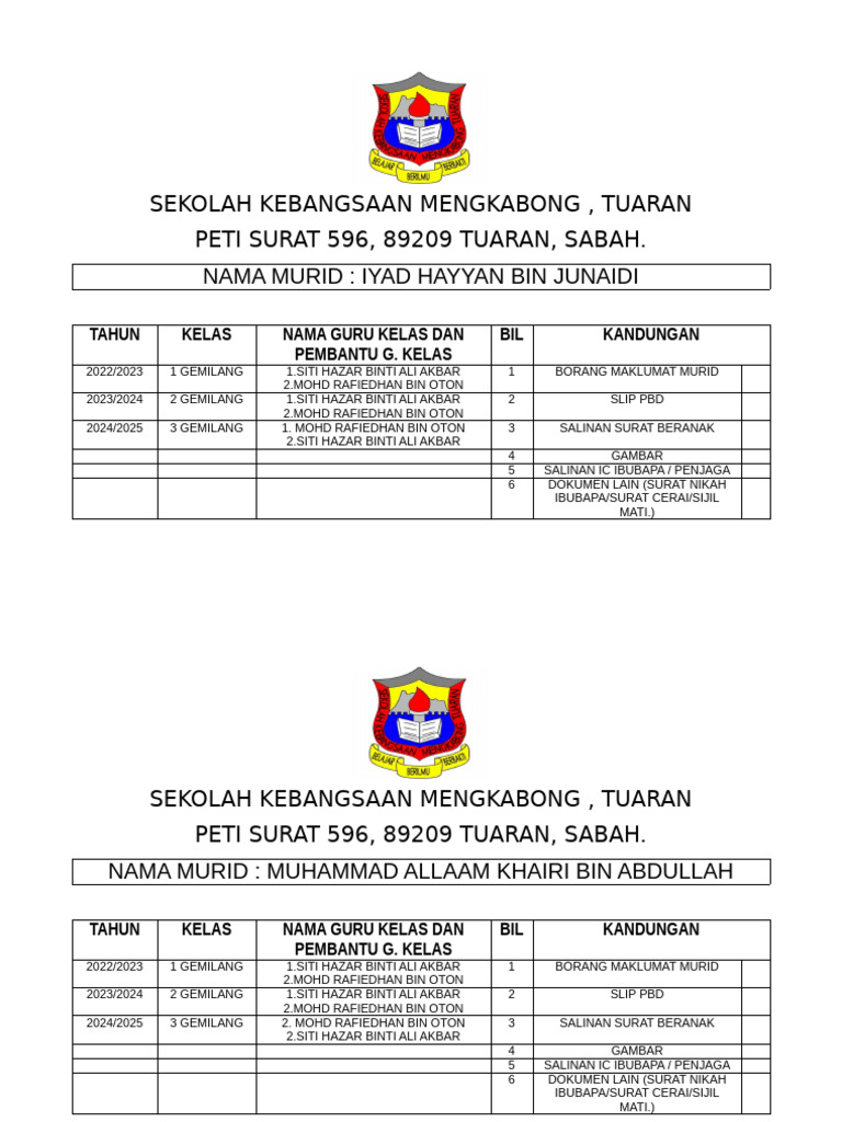 Template Front Page Fail Peribadi Tahun 3 Gemilang | PDF