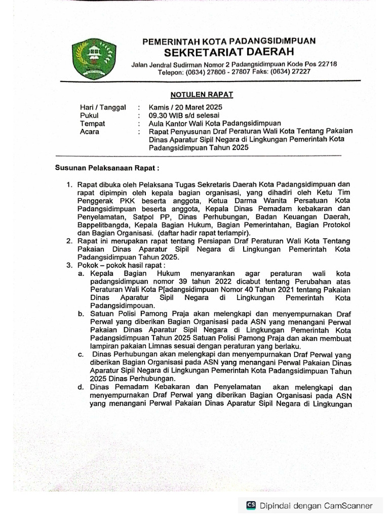 Notulen Rapat - Pakaian Dinas | PDF