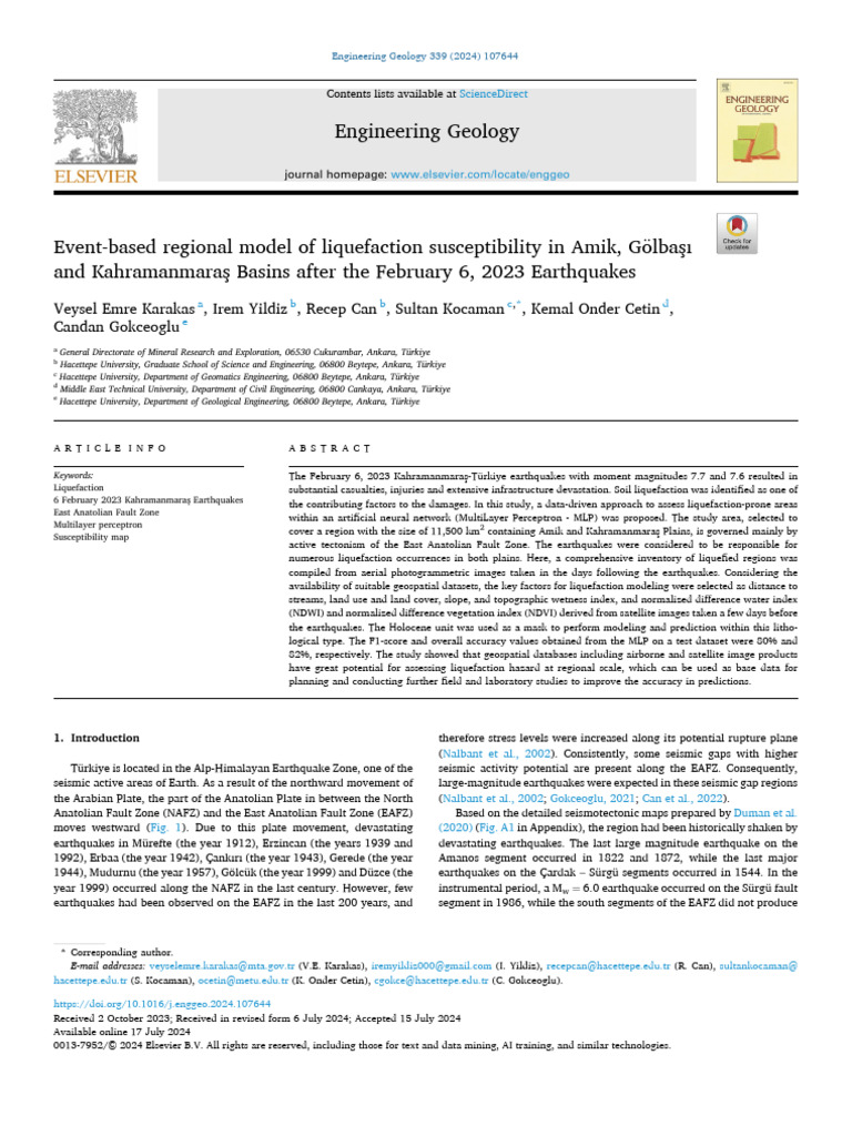 Event-Based Regional Model of Liquefaction Suceptibility in Amik ...