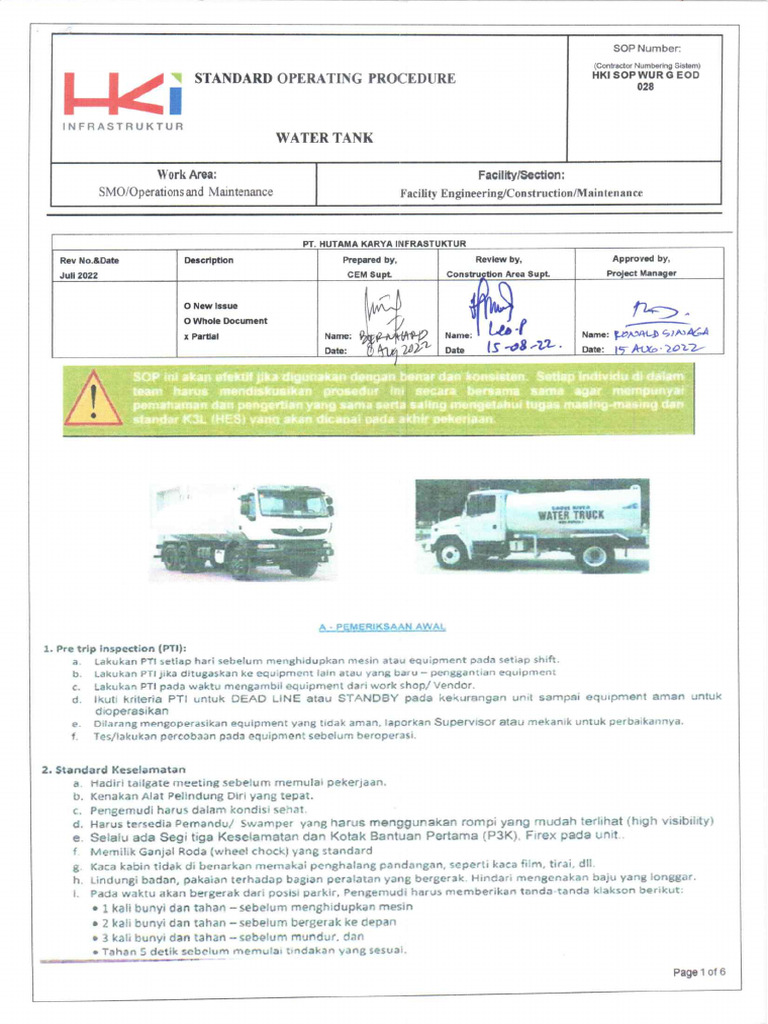 Water Truck Sop | PDF