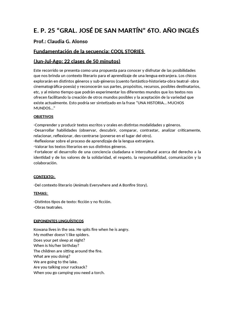 Secuencia Didáctica: Cool Stories en Inglés | PDF | Maestros ...