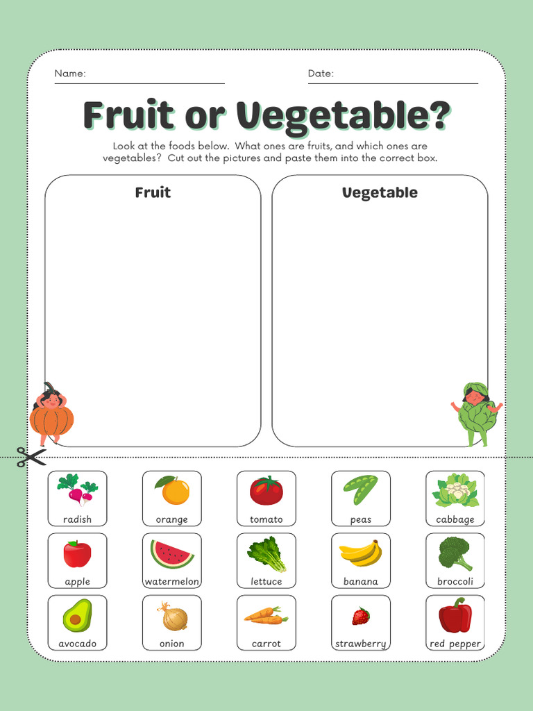 Fruits or Vegetables Sorting Activity for Science in a Colorful and ...