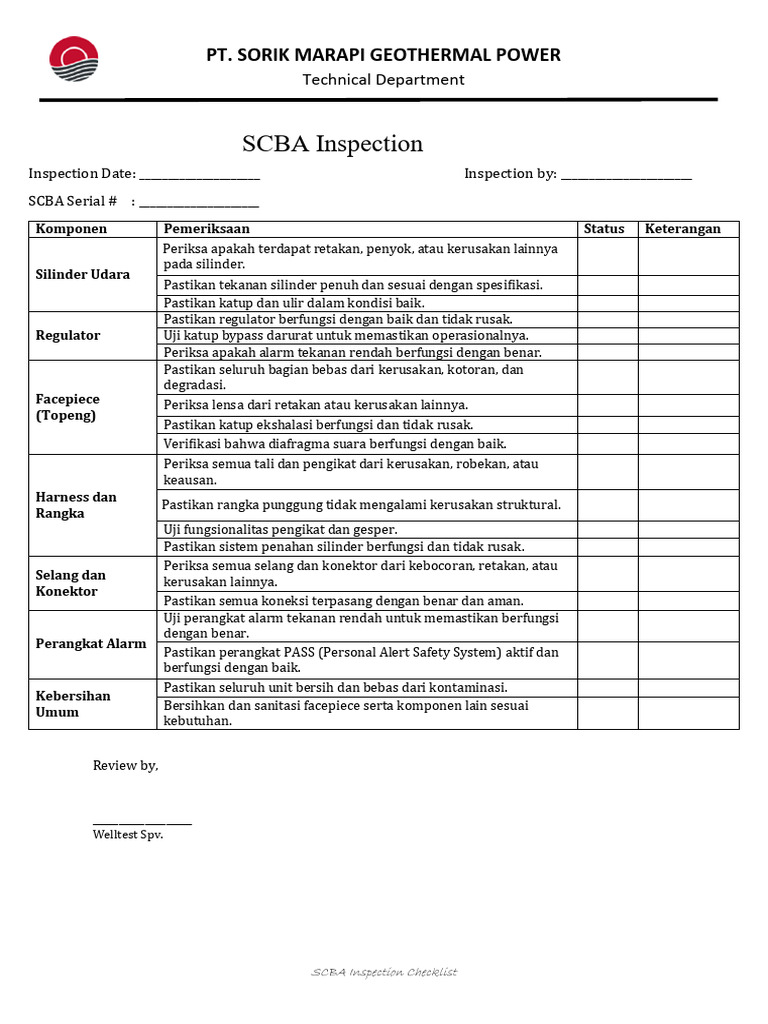 SCBA Inspection Checklist | PDF