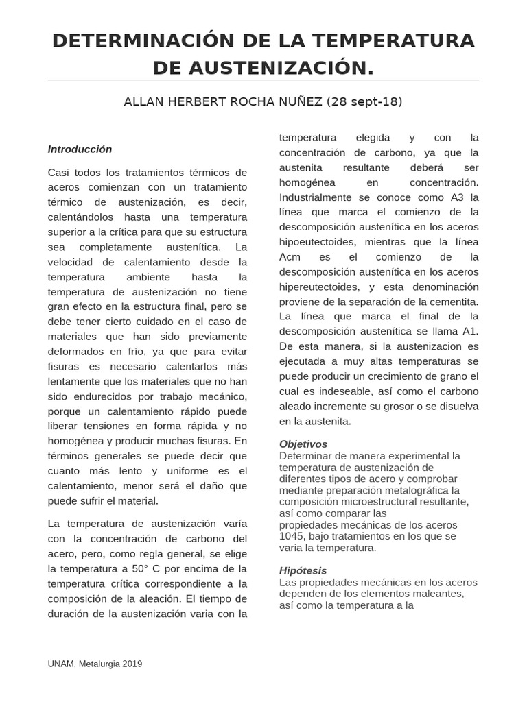 Determinacion de Austenizacion Allan Herbert | PDF | Acero | Ciencia de ...
