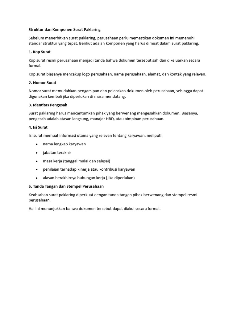 Struktur Surat Paklaring Kerja | PDF