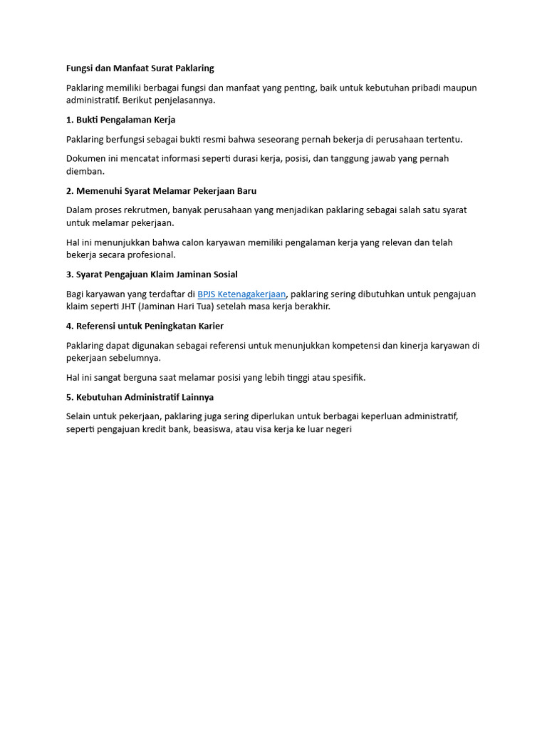 Manfaat dan Fungsi Surat Paklaring | PDF