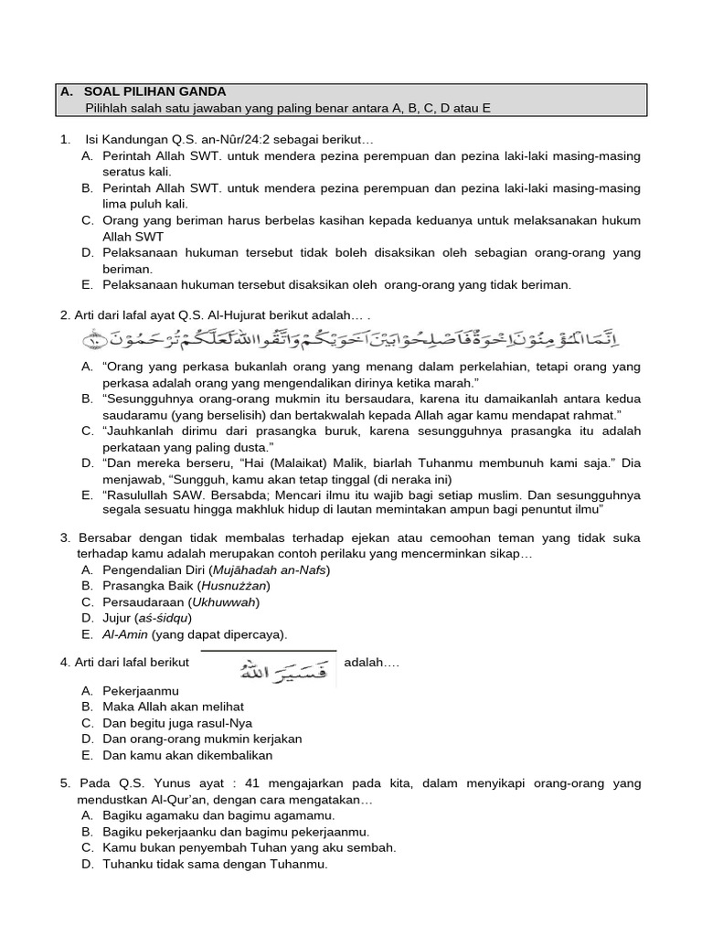 SOAL US PAI & BP 14 April 2025 Bu Erna | PDF