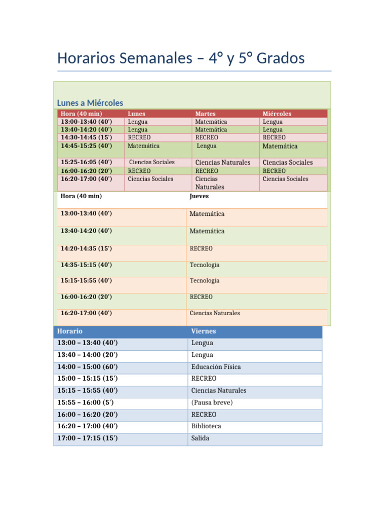 Horarios 4to 5to Viernes Final Corregido | PDF