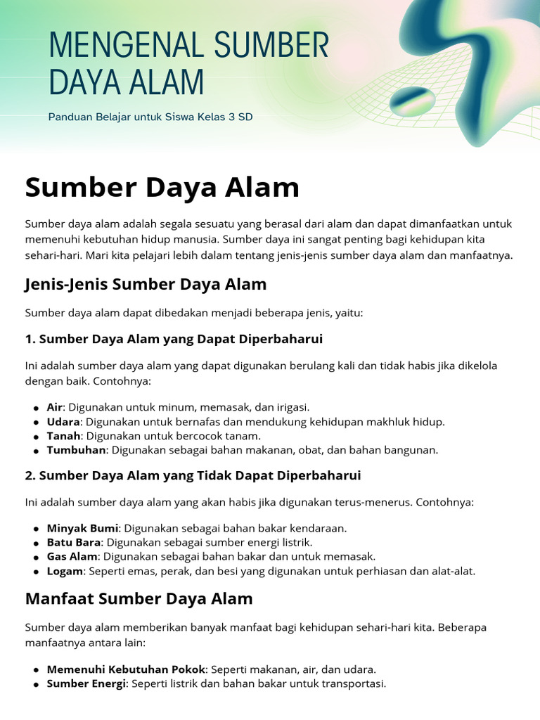 Panduan Sumber Daya Alam untuk Siswa SD | PDF