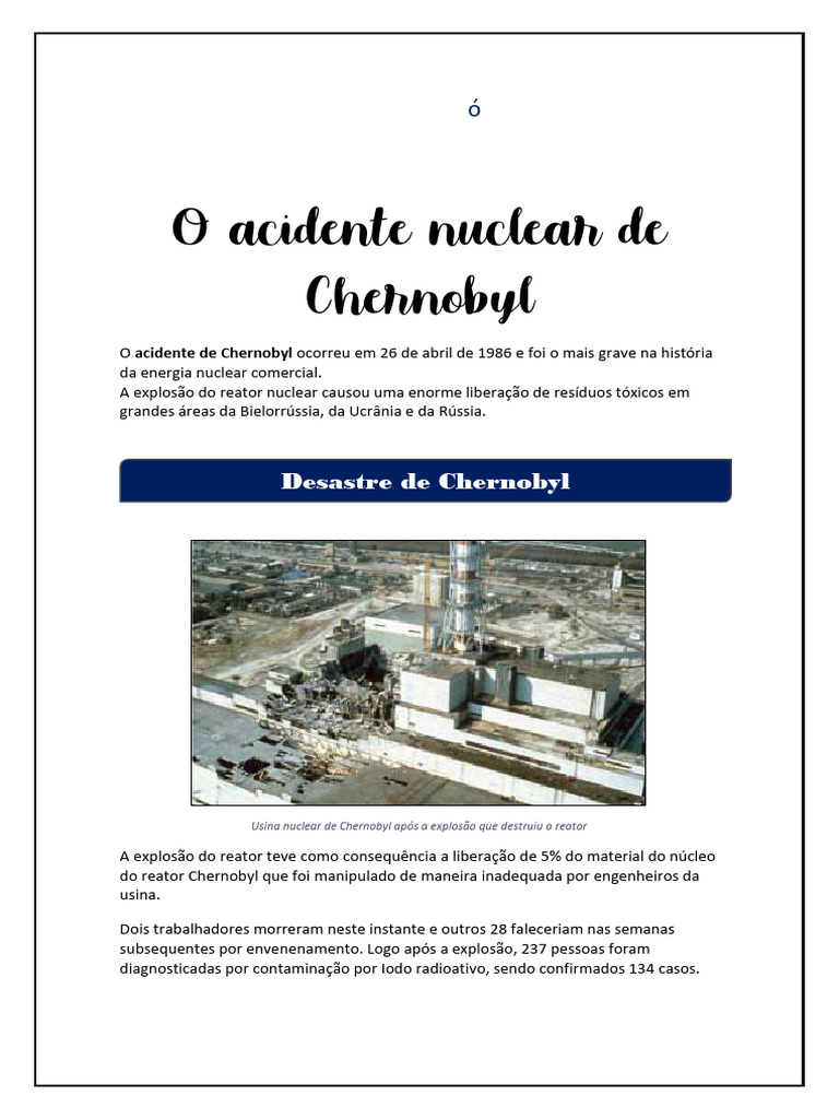 Atividade de História - Chernobyl | PDF | Desastre de Chernobyl ...