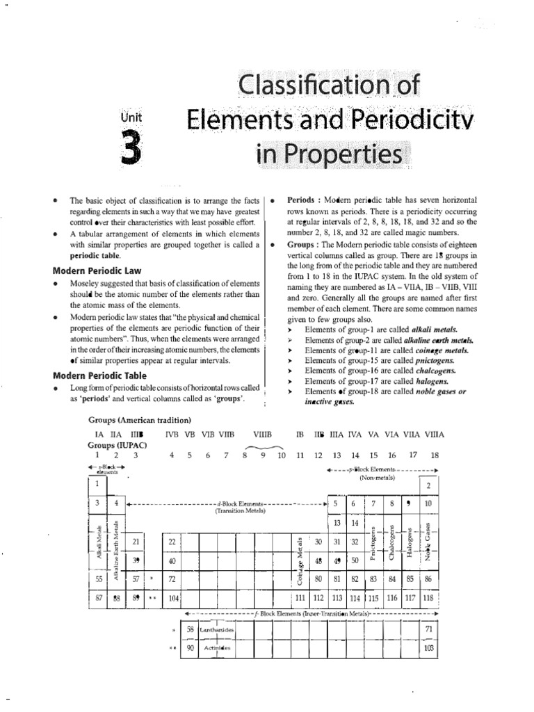 Classification of Elements and Periodicity in Properties - Notes | PDF ...