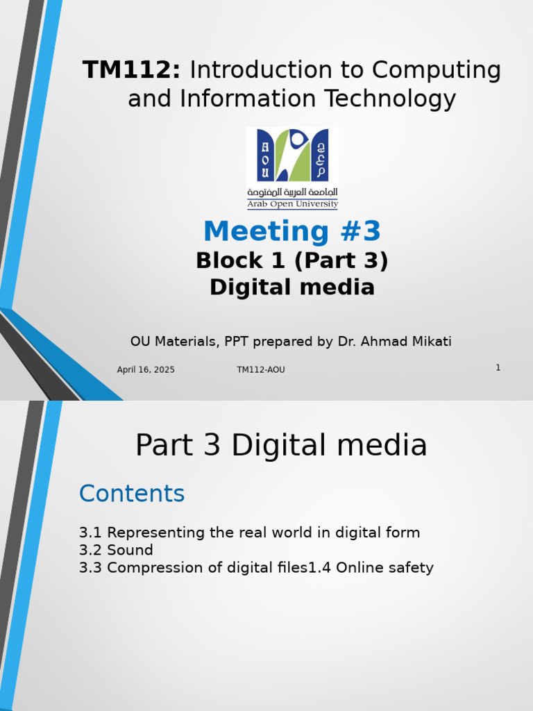 TM112 Meeting3-Digital Media | PDF | Data Compression | Sampling (Signal Processing)