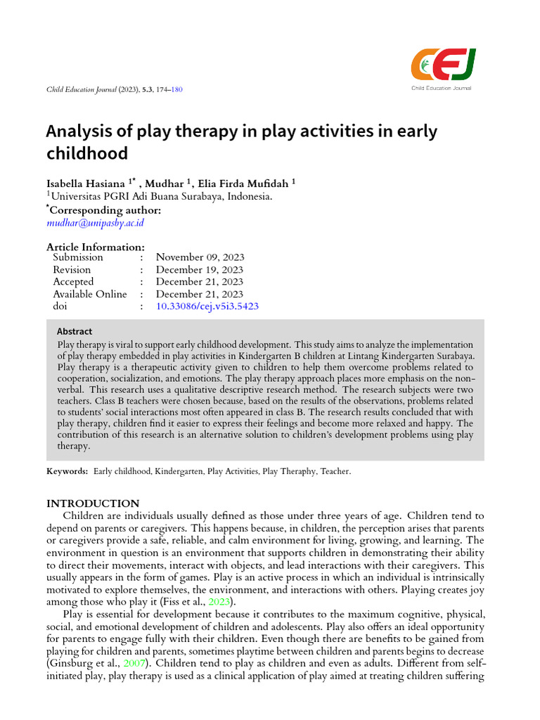 174 180 Analysis of Play Therapy in Play Activities in Early Childhood ...