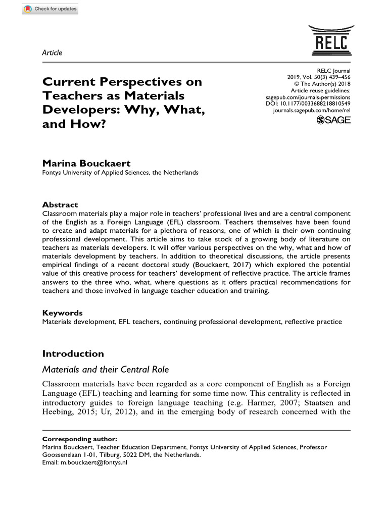 Bouckaert 2018 Current Perspectives On Teachers As Materials Developers ...
