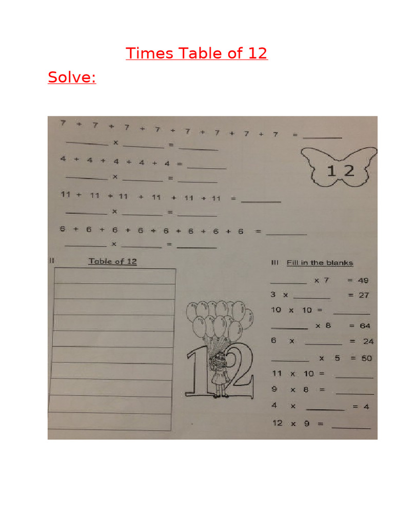Times Table Worksheets 6-12 | PDF