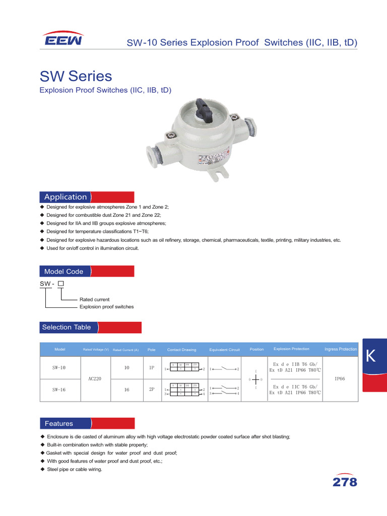 EEW Cat. SW-Series Ex. Switches | PDF | Secondary Sector Of The Economy | Physical Sciences