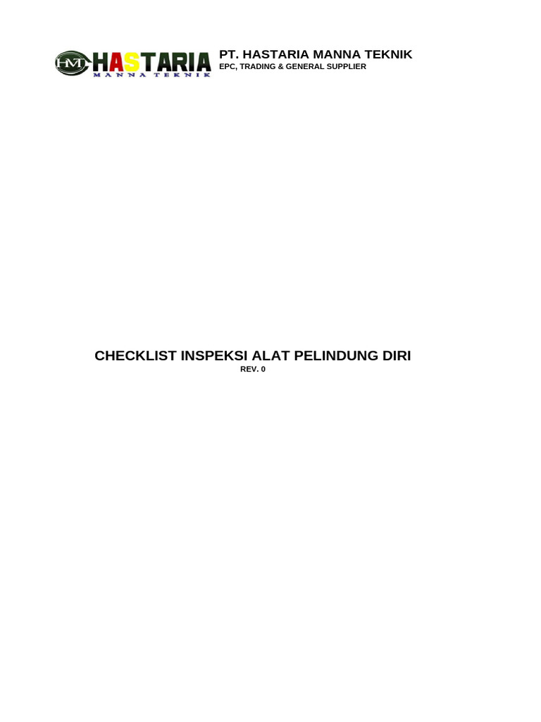 Checklist Inspeksi APD HMT 2020 | PDF