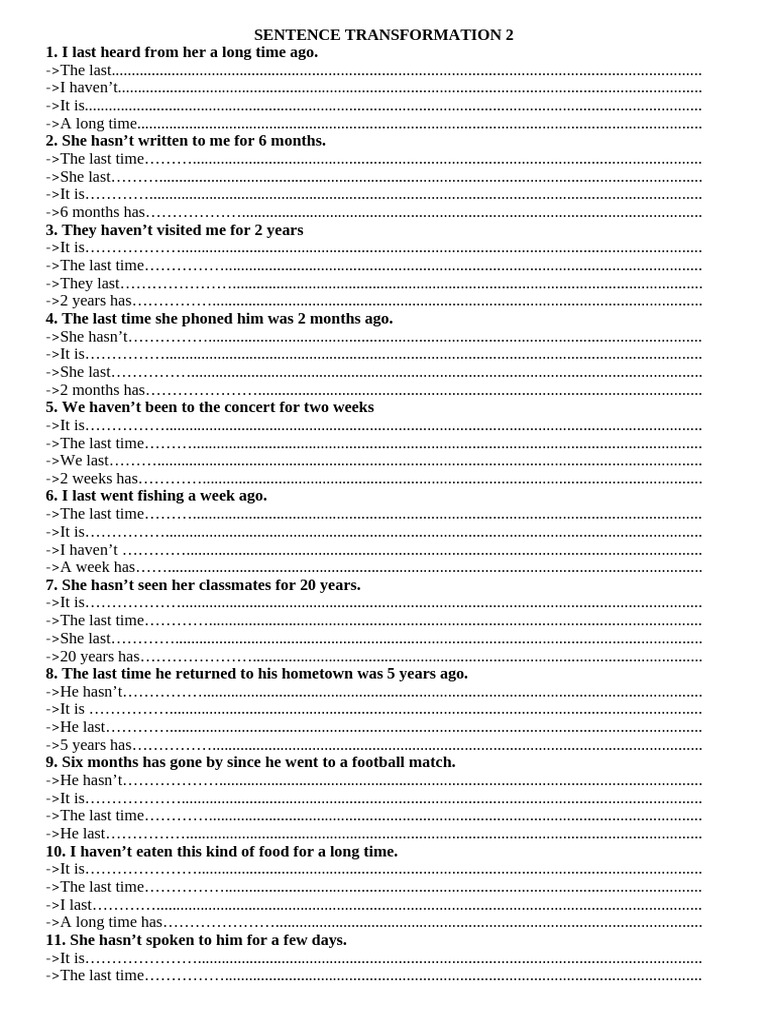 Sentence Transformation Exercises | PDF