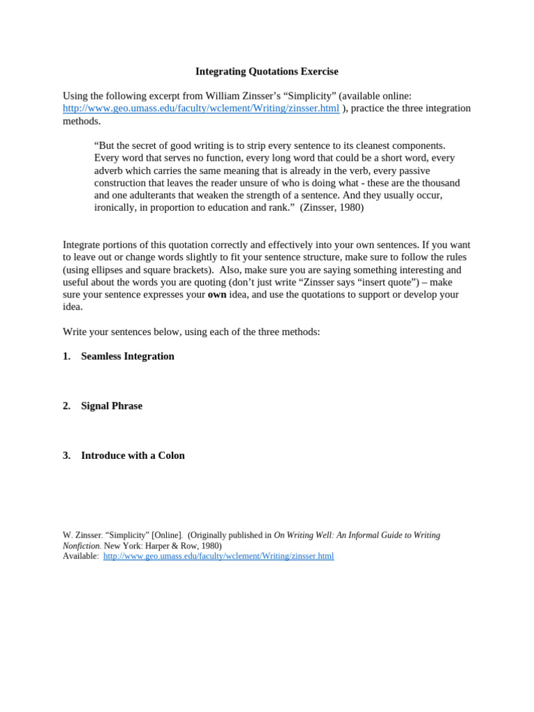 Integrating Quotations Exercise | PDF