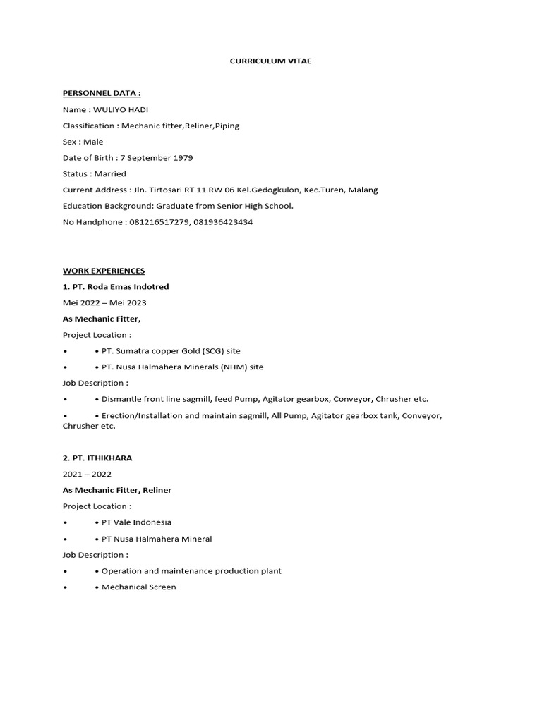 CV Wuliyo Hadi | PDF