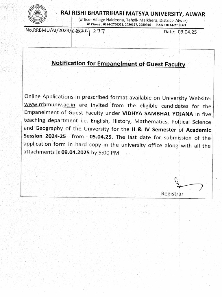 Empanelment of Guest Faculty | PDF