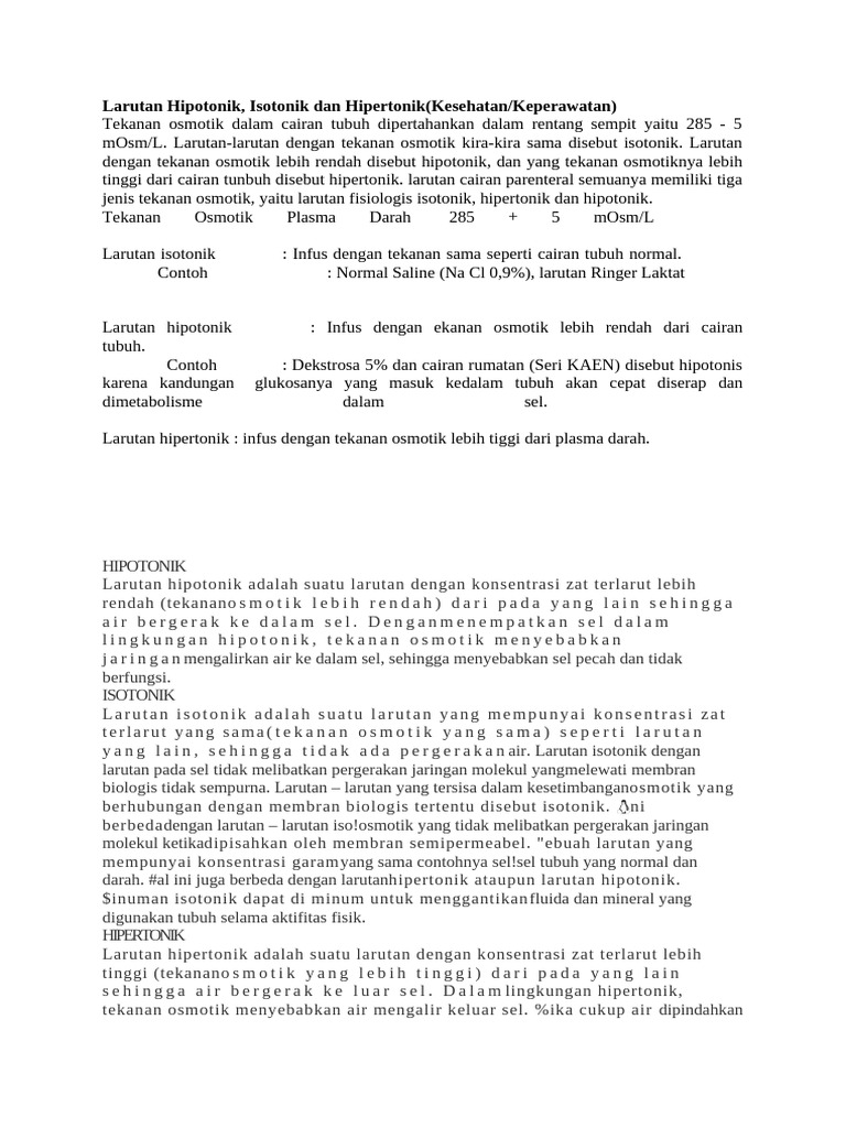 Larutan Hipertonik, Hipotonik Dan Isotonik | PDF