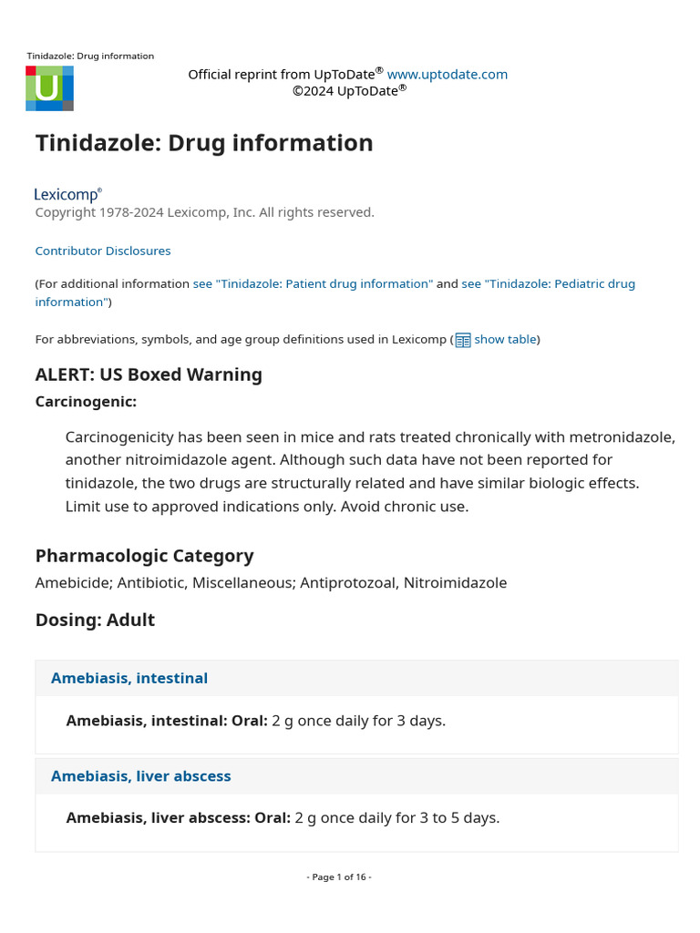 Tinidazole Drug Information | PDF | Dose (Biochemistry) | Chemistry
