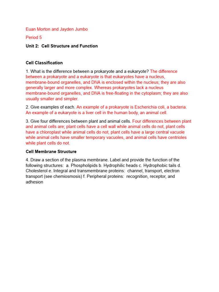 AP Biology Review Unit 2 | PDF | Cell (Biology) | Biological Membrane