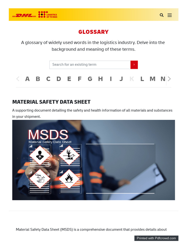 Lot DHL Com Glossary Material Safety Data Sheet | PDF