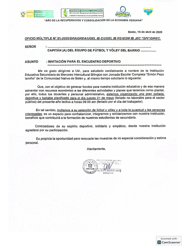 Oficioy Bases Deporte, Pollada Bailable 2025 | PDF