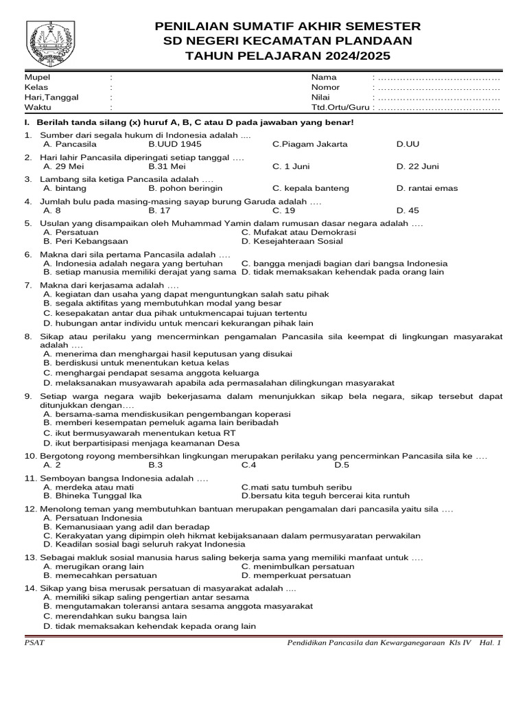 Soal Sumatif Akhir Tahun Kelas 4 | PDF