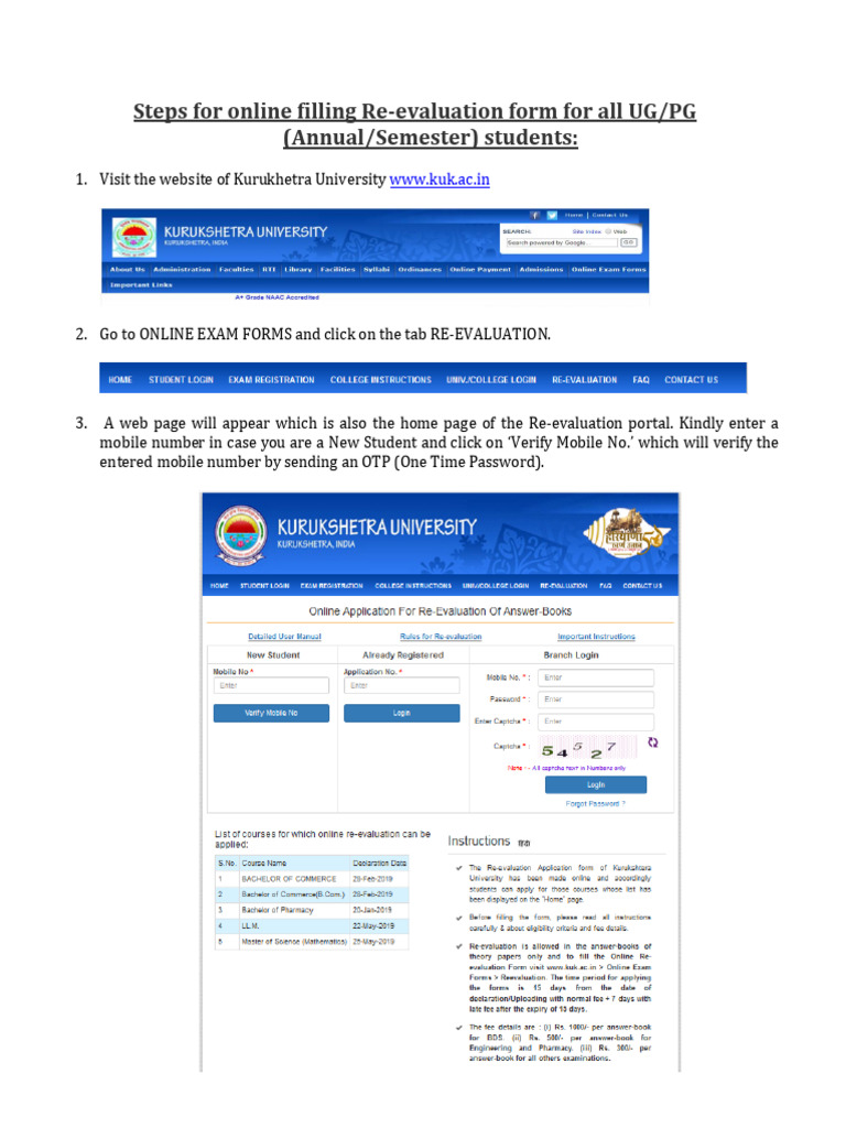 Detailed Instruction Manual For Filling Online Re-Evaluation Form | PDF