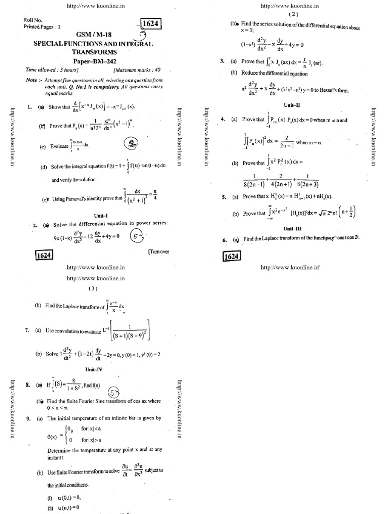 BSC 4 Sem Mathematics Special Functions and Integral Transforms 1624 M ...