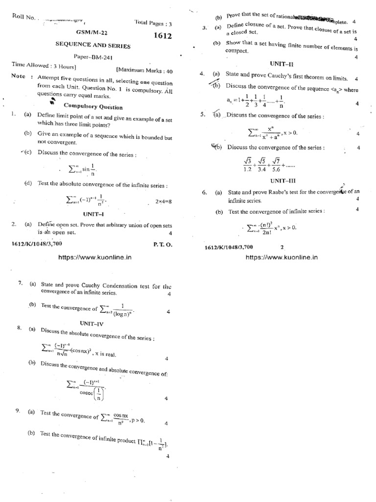 Ba BSC 4 Sem Sequence and Series 1612 May 2022 | PDF