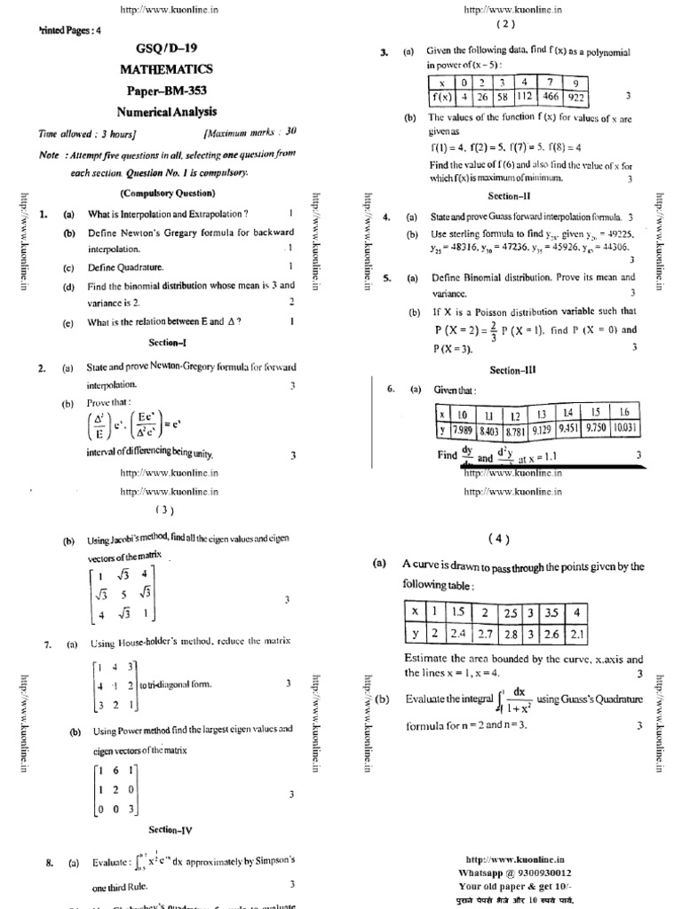Ba BSC 5 Sem Mathematics Numerical Analysis Dec 2019 | PDF