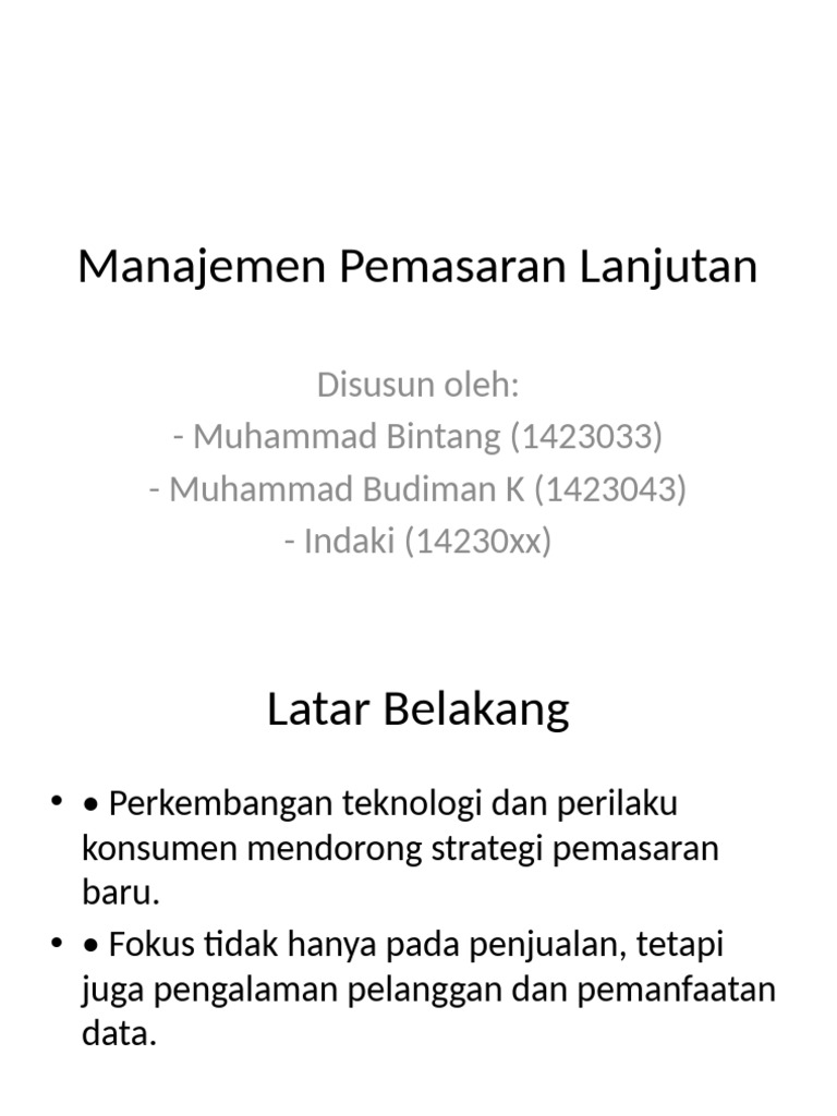 PPT Manajemen Pemasaran Lanjutan | PDF