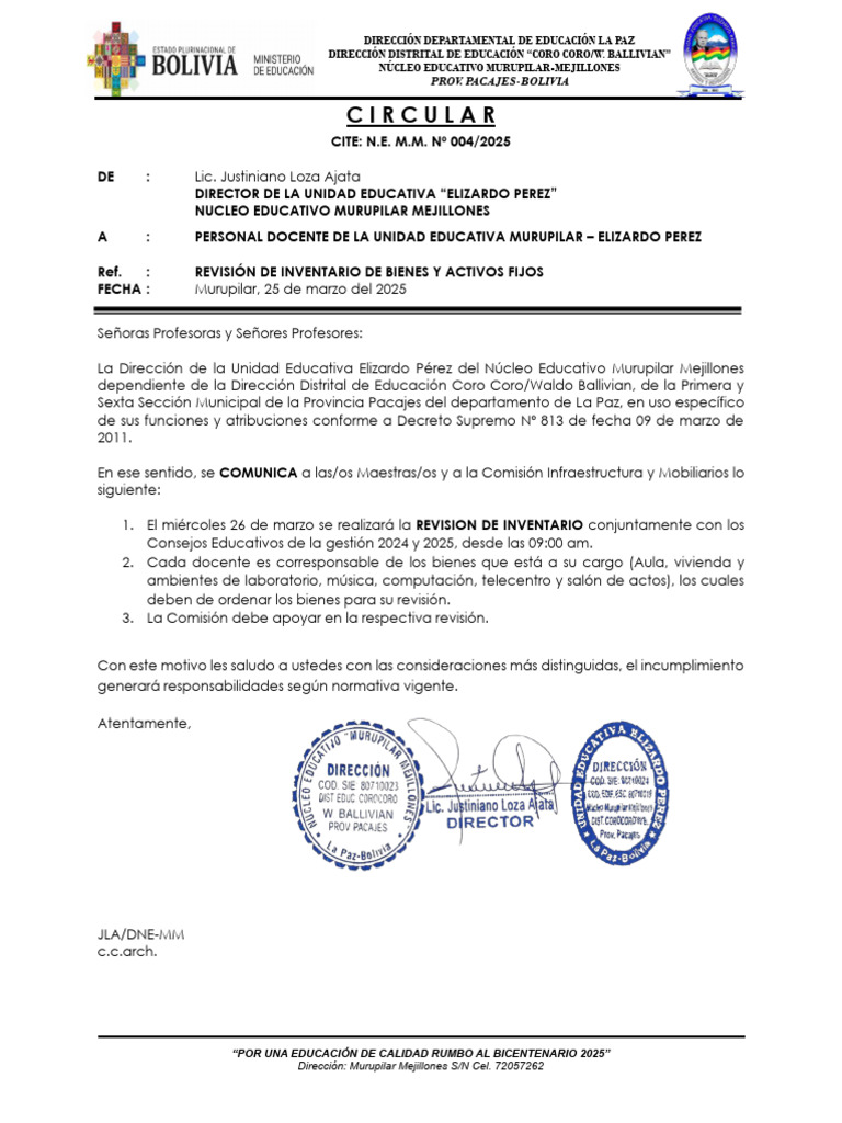 Circular #004-2025 Revision de Inventario | PDF
