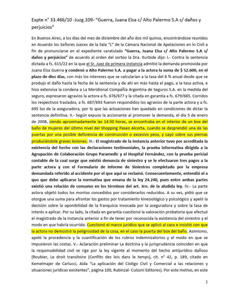 Juana Guerra vs. Alto Palermo: Daños y Perjuicios | PDF | Los ...
