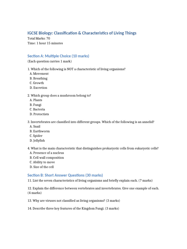 IGCSE Biology Classification | PDF