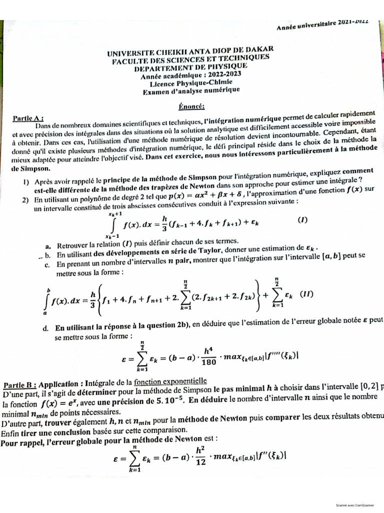 Correction Analyse Numérique 2022 2023 L3 PC Respo Mo Spurs | PDF